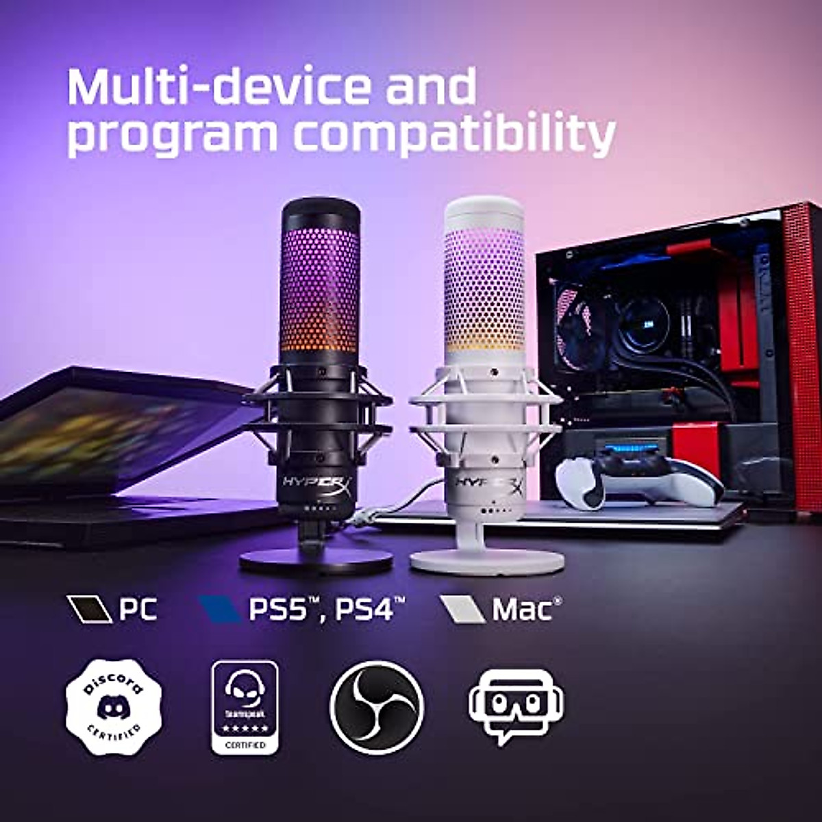 HyperX QuadCast S RGB USB Condenser Microphone with Shock Mount for Gaming, Streaming, Podcasts
