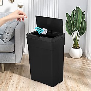 BLKMTY Trash Can 13 Gallon Trash Cans 50 Liter Kitchen Trash Can with Lid Plastic Garbage Can Automatic Garbage Bin Touchless Trash Bin for Office Bathroom Rubbish Can Auto Waste Bin, Black