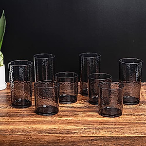 KX-WARE 14-ounce and 20-ounce Acrylic Glasses Plastic Tumbler, set of 8 Smoky Grey - Hammered Style, Dishwasher Safe, BPA Free