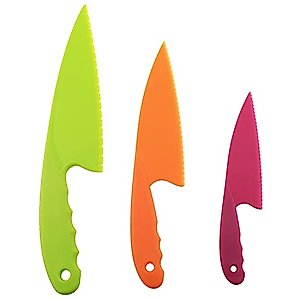 RLECS 3PCS 3 Colors Nylon Kitchen Knife Plastic Knives Set For Fruit Bread Cake Salad Lettuce Knife