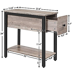 HOOBRO Side Table, 2-Tier Nightstand with Drawer, Narrow End Table for Small Spaces, Stable and Sturdy Construction, Wood Look Accent Furniture with Metal Frame, Greige and Black BG04BZ01