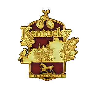 Wood Carved State Souvenir Magnet for Fridge or Whiteboard, Kentucky The Bluegrass State, 3.25 Inches