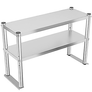 Double Overshelf Stainless Steel 12'' x 31'',Commercial 2 Tier Shelf for Prep & Work Table in Restaurant,Home and Kitchen,Double Tier Overshelf,Double Deck Overshelf,Kitchen Table with Adjustable
