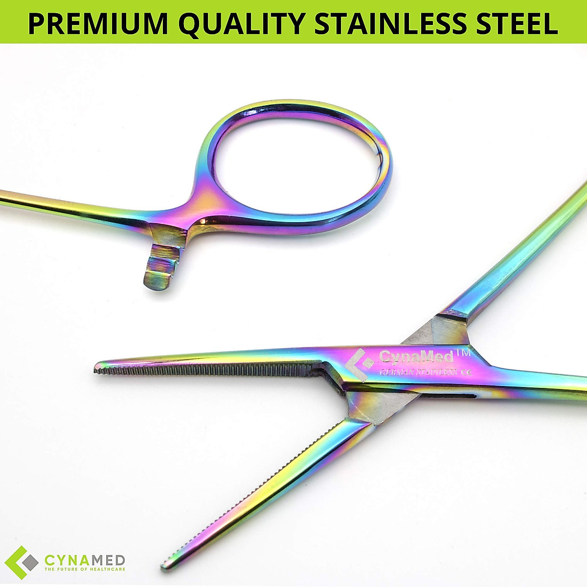 Cynamed Set of 2 Artzone Multi Color Hemostat Forceps with Serrated Jaws, Stainless Steel Rainbow Pliers - 5 inch