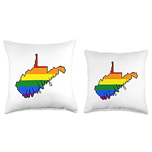 West Virginia Map USA State Rainbow Pride Flag West Virginia Map USA State Rainbow Flag Pride Month Throw Pillow, 16x16, Multicolor