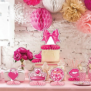 Hot Pink Girls Birthday Decorations, Pink Princess Honeycomb Centerpieces for Girls Women Birthday Party, Disco Let's Go Party Bachelorette Wedding Bridal Shower Anniversary Party Supplies
