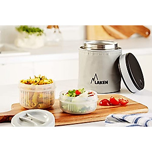 Laken Thermo Vacuum Insulated Stainless Steel Food Jar Container w/Cover and 2 PP Containers