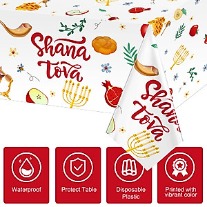 3 Packs Rosh Hashanah Tablecloth Waterproof Rosh Hashanah Plastic Table Cover Shana Tova High Holy Day Tablecloth Jewish New Year Tablecloth for Kitchen Dining Room Decor Supplies 54 x 108 Inches