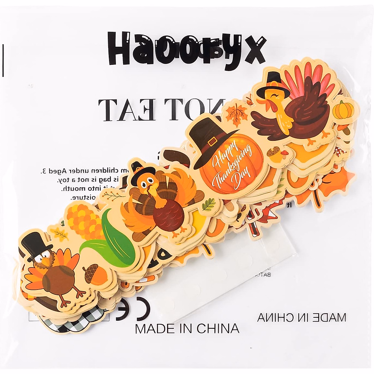 70Feet Haooryx Happy Thanksgiving Fall Bulletin Board Borders 72PCS Cartoon Turkey Pumpkin Maple Leaves Paper Borders Trim for School Classroom Autumn Theme Party Blackboard Border Wall Decorations