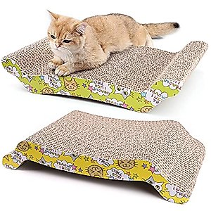 PrimePets Cat Scratching Board, 2 Pack Cat Scratcher Cardboard, Cat Scratch Pad for Indoor Cats, Cat Scratcher Couch Lounge Sofa Bed, Reversible Corrugated, Catnip Included