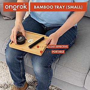 ONGROK Bamboo Tray, Small (9x6 in), Mini Wooden Tray with Small Rolling Surface