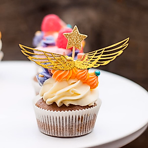 50PCS Wizard Party Chocolate Decoration Wings Chocolate Decoration, Wings Wafer Cupcake Toppers with 50pcs Glue Point, Wafer Cupcake Toppers for Anniversary Birthday Wedding