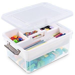 Citylife 17 QT Plastic Storage Bins Clear Storage Box with Removable Tray Stackable Latching Box with Handle for Oraganizing Tool, Craft, Office