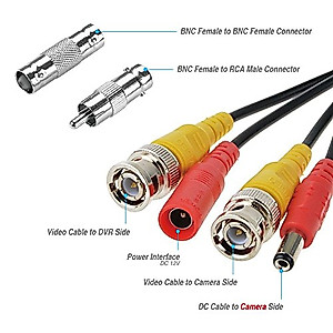 Tonton 4K 8MP 5MP 4-Pack 100 Feet 30 Meters Pre-Made All-in-One BNC Cables for Security Camera System,CCTV, DVR, Surveillance System, with BNC Connectors and RCA Adapters