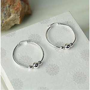Hoops & Loops - Sterling Silver Beaded Ball Click Top Hoop Earrings in Sterling Silver