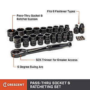Crescent 25 Piece 3/8" Drive Pass-Thru X6 Standard Spline Mechanics Tool Set - CX6PT25