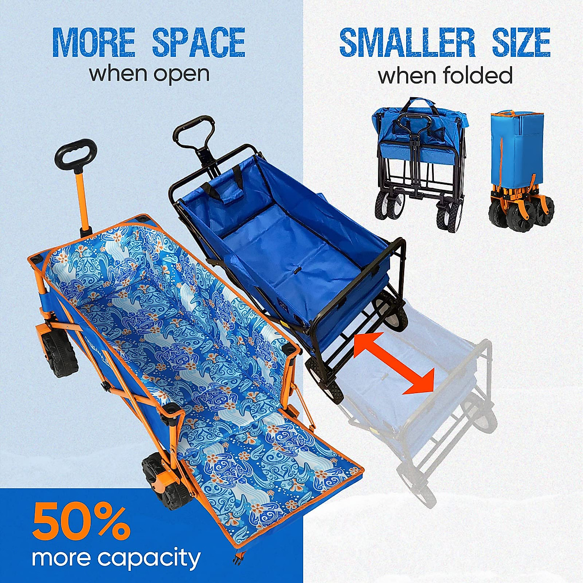 Beach Wagon Cart with Big Wheels, Collapsible Utility Wagon Heavy Duty Folding,Ideal for Outdoor Sand Camping Garden Pet by Old Bahama Bay