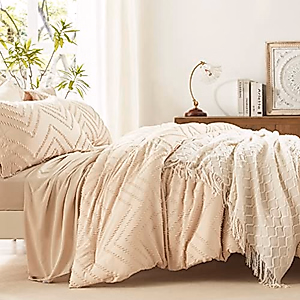 Anluoer Queen Comforter Set, Beige Tufted Bed in a Bag 7 Pieces with comforters and Sheets, All Season Bedding Sets with 1 Comforter, 2 PillowShams, 2 Pillowcases, 1 Flat Sheet, 1 Fitted Sheet
