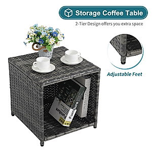 OC Orange-Casual 5 Piece Patio Furniture Set, Wicker Outdoor Conversation Chair and Ottoman Set with Coffee Table, Pillows Included, for Balcony, Porch, Deck, White