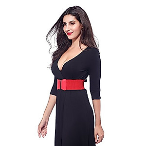 VOCHIC Wide Elastic Plus Size Belt for Women Cinch Waist Belt Stretch Waistband, Red, XL(33"- 42")