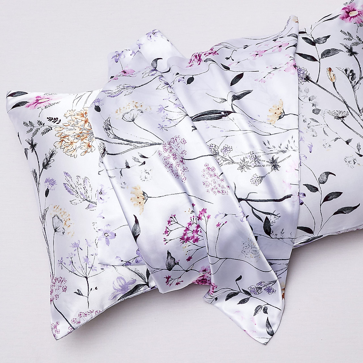 Satin Pillowcase for Hair and Skin White Satin Pillow Cases for Women 2 Pack Floral Satin Pillowcases Standard Set of 2 100% Satin Pillowcase with Envelope Closure (20x26 White)