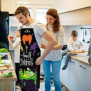 PETCEE Halloween Apron I Smell Children Cooking Aprons with Witches Ghosts Bats Halloween Kitchen Apron with Adjustable Waist Strip for Women Men