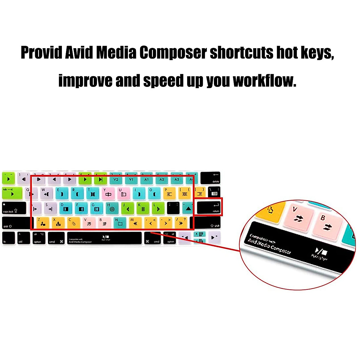 Avid Media Composer Shortcuts Keyboard Cover for MacBook Pro 13 M1 M2, Pro 14/16 M1 Pro/Max M2 Pro MacBook Pro 13 15 Touch Bar 2016-2024