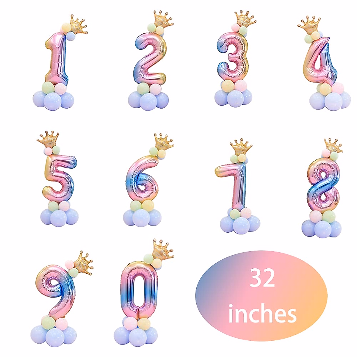 DUILE 32"Large Size Rainbow Number 1 Balloon Set Children's Birthday Party Aluminum Foil Balloon Set (5)