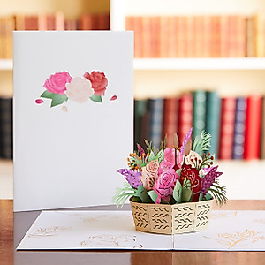Lovepop Pink Rose Basket Pop Up Card, 5x7-3D Greeting Card, Pop Up Paper Flowers, Valentine's Day Greeting Card for Mom, Anniversary Card for Wife, Appreciation Card, Thinking of You