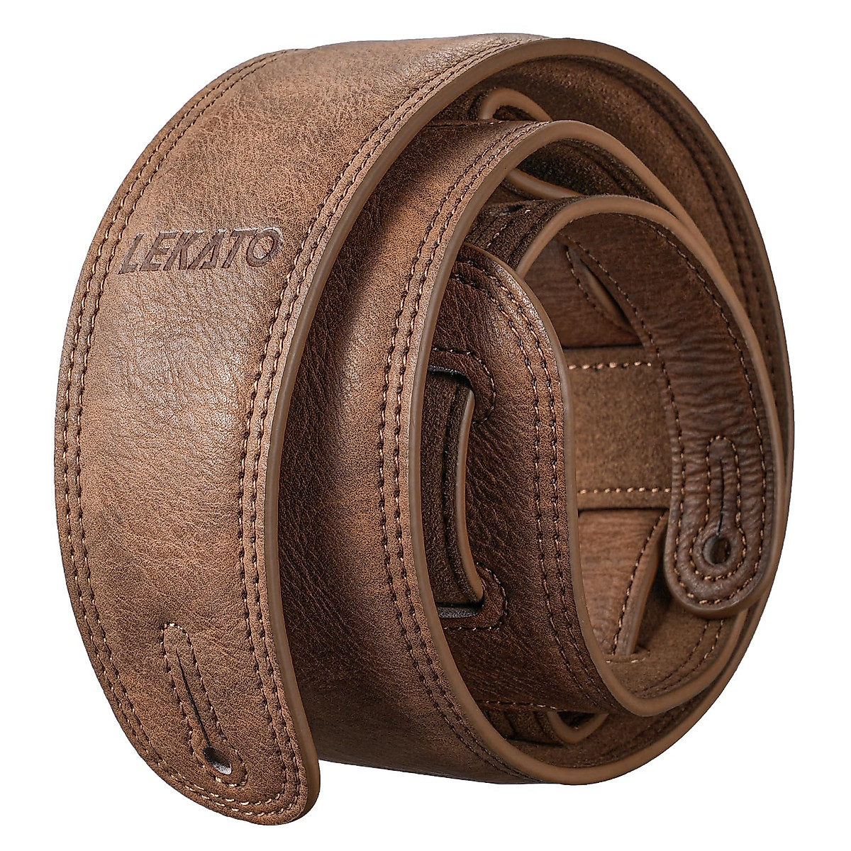 LEKATO Bass Strap for Electric Guitar & Bass 2.5” Wide Leather Bass Guitar Strap with Foam Padded Bass Guitar Strap Leather Bass Guitar Strap Adjustable Length from 41” to 51” Leather Guitar Straps