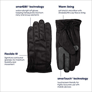 isotoner Men's Microfiber Touchscreen Gloves w/Water Repellent Technology, black, X-Large