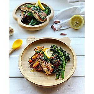 Bamboo Baby Plate with Suction - Kids and Toddler Suction Cup Plate for Babies, Non-toxic All-Natural Bamboo Baby Food Plate Stays Cool to the Touch for Baby-Led Weaning (Panda-Green)