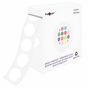 PARLAIM 0.5" Round Color Coding Circle Dot Labels on a Roll, 1000 Stickers in Plastic Dispenser Box, 1/2 inch Diameter, White