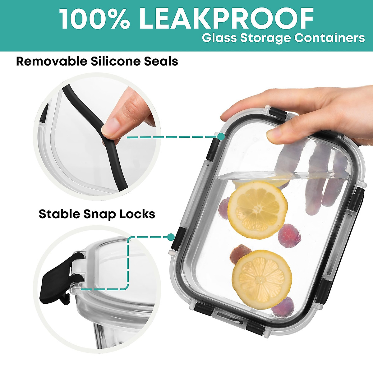 Razab 30 PC Glass Food Storage Containers with Lids - Reusable Glass Meal Prep Containers for Lunch and Leftovers - Airtight & Leakproof Snap Locking Lids - Oven, Freezer, Microwave, Dishwasher Safe