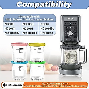 NANOBABY Pint Containers and Lids Replacement Compatible with Ninja Creami Deluxe 11-in-1 Ice Cream Makers, 24oz Pint Cups Replacement for Ninja Deluxe NC500 NC501 NC500C NC501C NC501H,4-Pack,BPA Free