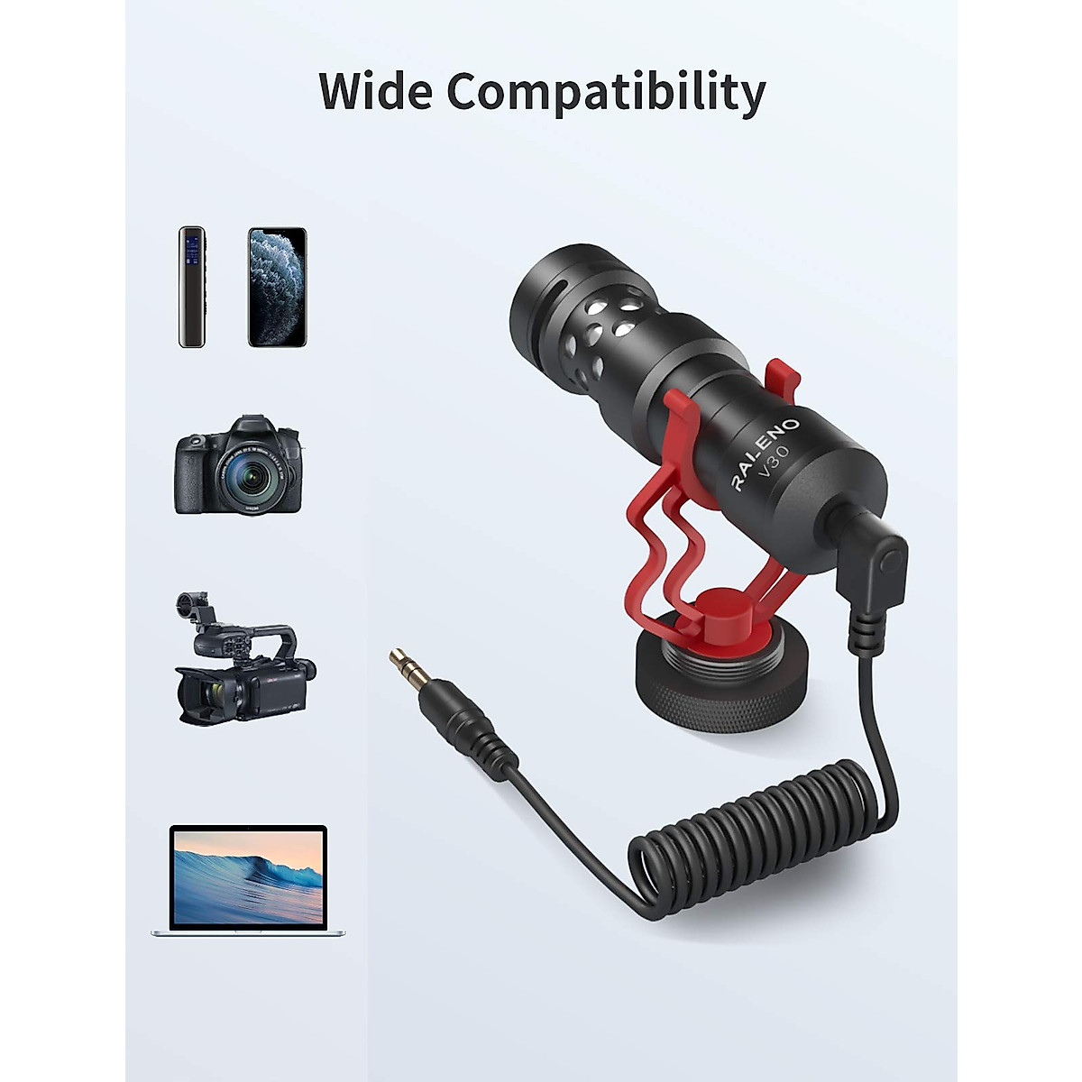 RALENO Camera Microphone. Cardioid Microphone Suitable for Smartphone, Sony, Canon and Nikon, Used for Indoor Shots, interviews, vlog Radio. Friendly to Video Producers, Youtubers