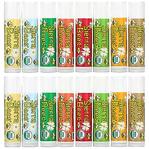 Organic Lip Balm by Sierra Bees - Moisturizing Balm for Chapped Lips - Featuring Sustainably Sourced Beeswax, Olive Oil, Sunflower Oil, & Vitamin E - Variety 8 Pack - Pack of 2