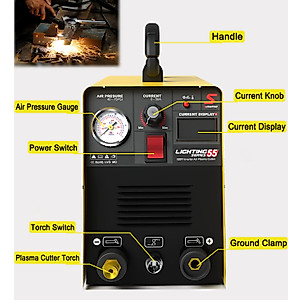 Plasma Cutter 55A Plasma Cutting Machine DC Inverter Plasma Cutting Equipment Dual Voltage 110V 220V with IGBT Technology Electric Digital Display, 1/2 Inch Clean Cut Portable Machine