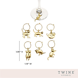 Twine Cat Lovers Wine Charms with Six Unique Designs, Drink Markers for Stemware, Gold
