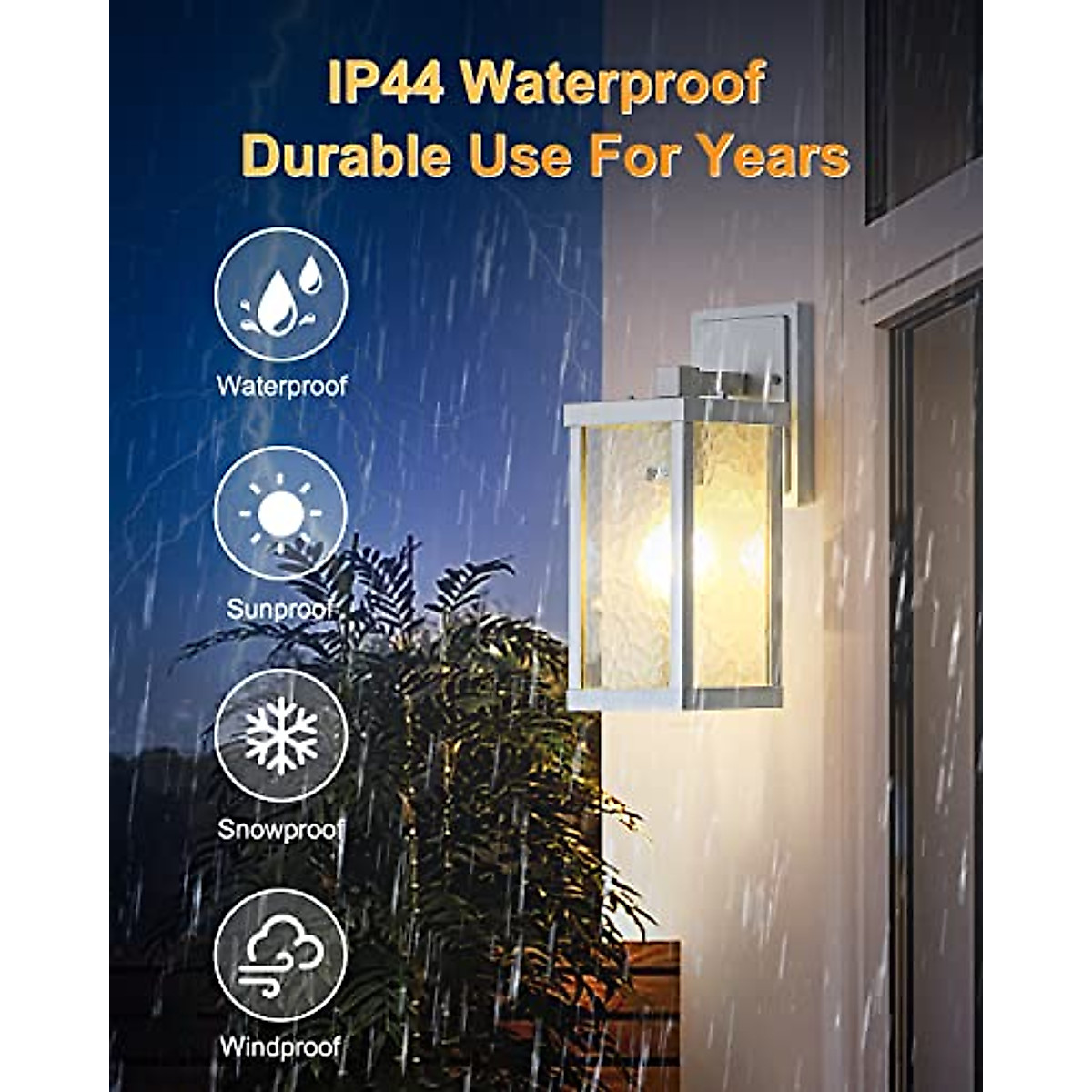 Youroke Outdoor Wall Lantern White, Modern Waterproof Wall Sconces Light Fixtures, Anti-Rust Aluminum Wall Mount Lamp with Water Ripple Glass Shade, Porch & Patio Lights for House Garden Entryway