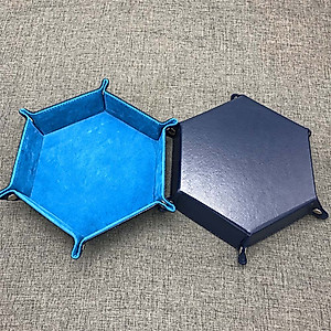 1 Piece Dice Holder Dice Pad Dice Rolling Tray PU Leather Dice Tray Hexagonal Folding Dice Tray for Dice Gaming and Other Table Games, Blue