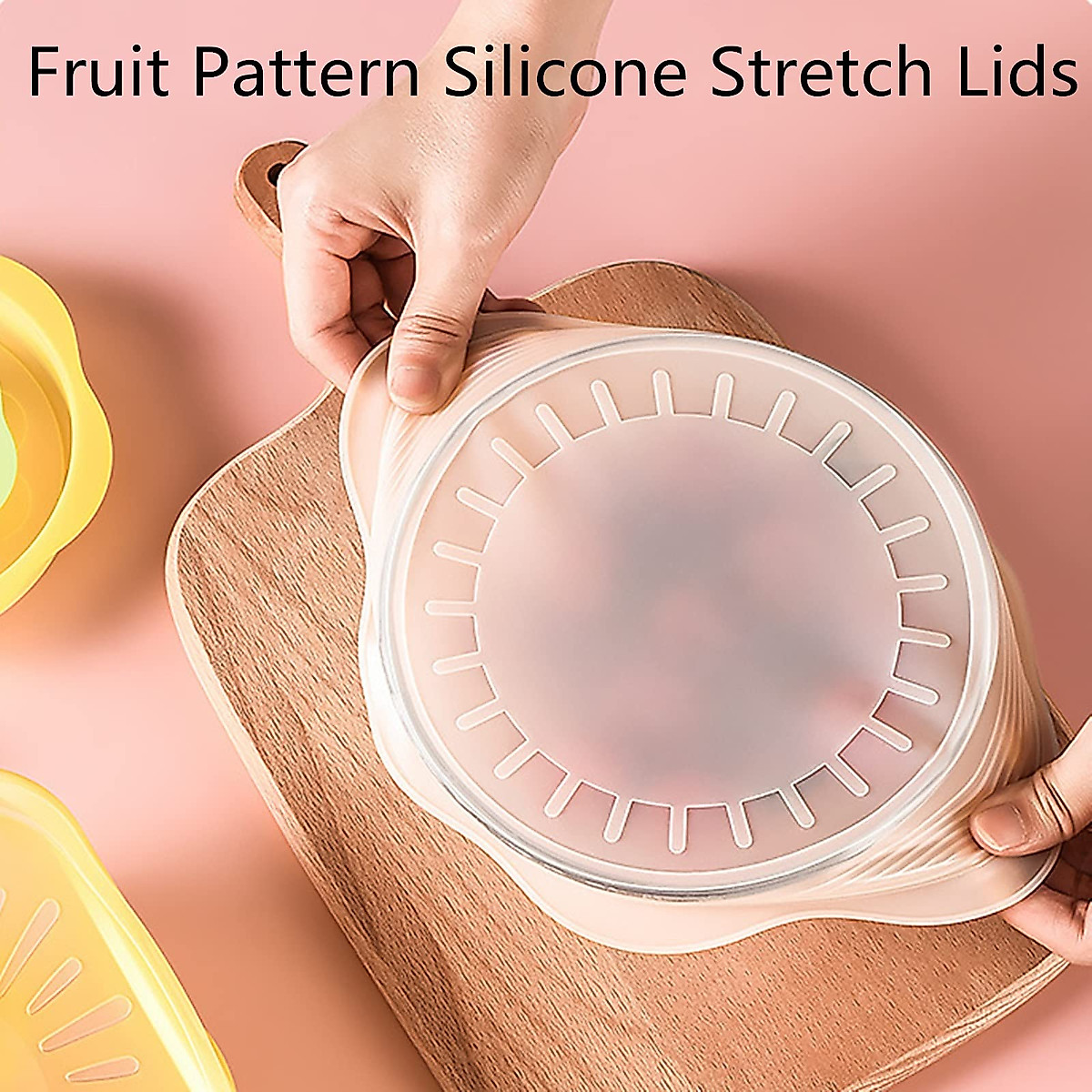 Silicone Stretch Lids Set for Food Storage, Fruit Pattern Food-grade Reusable Silicone Sealing Food Covers for Fresh-keeping Bowl Container Microwave and Dishwasher Safe (6 pcs of Different Sizes)