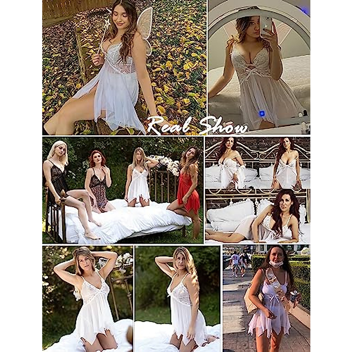 Avidlove Wedding Lingerie for Bride Lace Babydoll Sexy Lace Sleepwear for Women, White, Medium