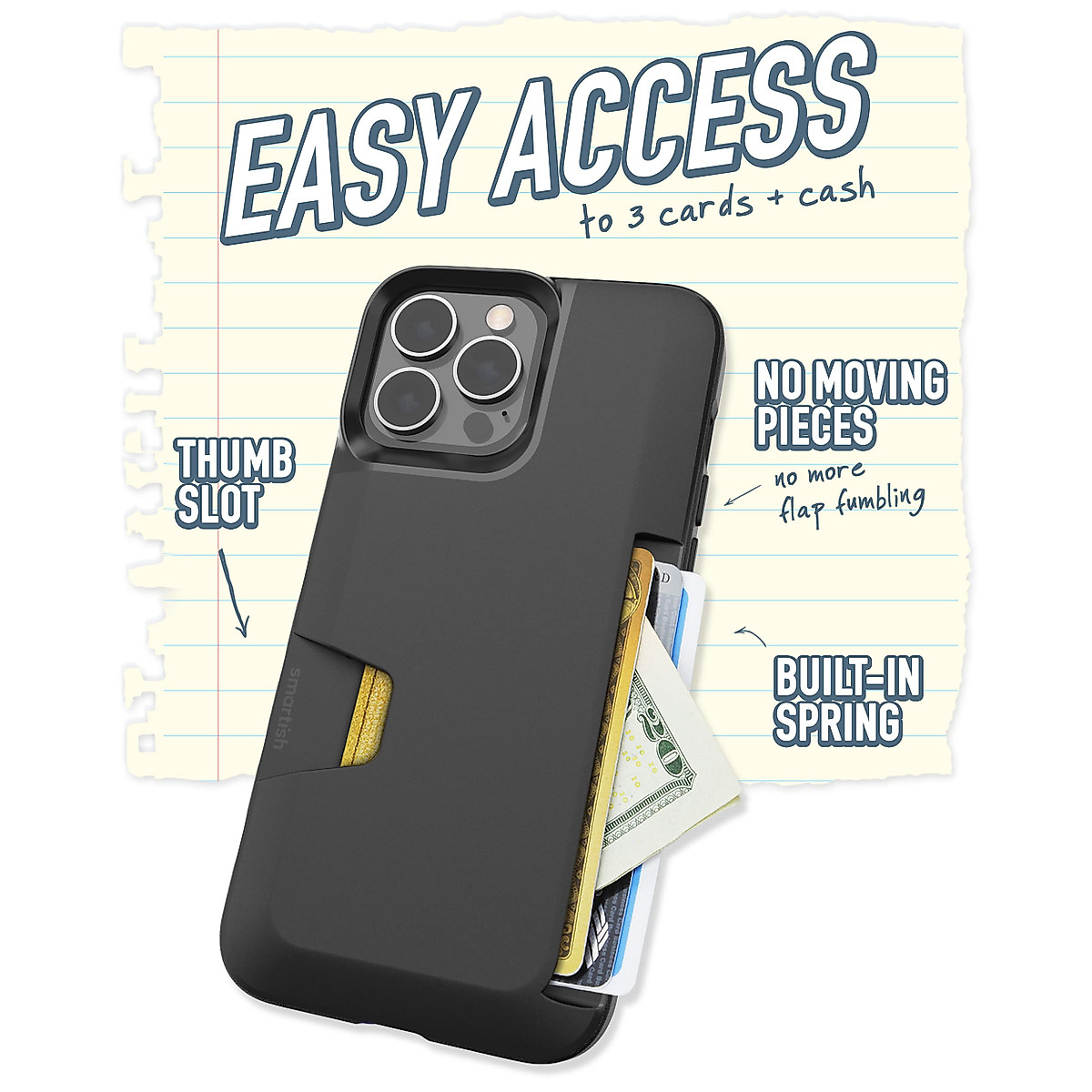 Smartish® iPhone 13 Pro Max Wallet Case - Wallet Slayer Vol. 1 [Slim + Protective] Credit Card Holder - Drop Tested Hidden Card Slot Cover Compatible with Apple iPhone 13 Pro Max - Black Tie Affair