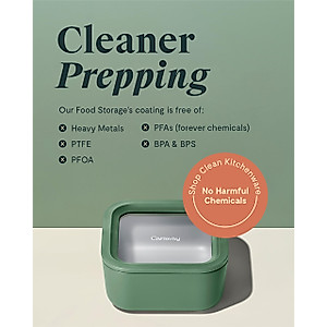 Caraway 2pc Glass Food Storage Set - 4.4 Cup Food Containers (2) - Ceramic Coated - Non Toxic, Non Stick Lunch with Lids - Dishwasher, Oven, & Microwave Safe - Cream