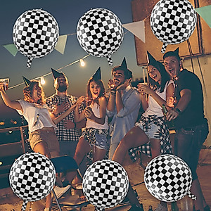 6 Pieces Checkered Balloons, Race Car Balloons 22 Inch Black and White Checkered Balloons 4d Round Sphere Foil Checkered Flag Balloons for Boy Adult Racing Themed Party Decoration Supply