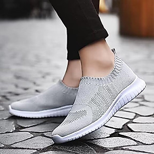 LANCROP Women's Lightweight Walking Shoes - Casual Breathable Mesh Slip On Sneakers Wide 9.5 US, Label 41 All White