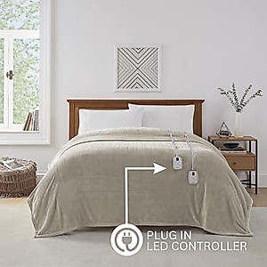 Brookstone Home Decor - King Size Ultra Soft Velvet Electric Heated Throw - Built-In Remote 10 Heat Settings & Auto Shut Off Machine Washable - Warm & Cozy Living Room & Bedroom Blankets (Grey Pumice)