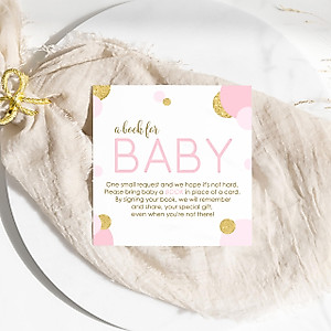 Pink and Gold Books for Baby Shower Cards, Invitation Inserts Girls Book Request, Bring Book Instead of Cards Poem, Cute Storybook-Theme Ideas, 25 Pack