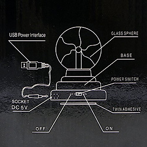 RioRand Plasma Ball USB Lamp Light Or Battery Powered, 4''X4''X6''